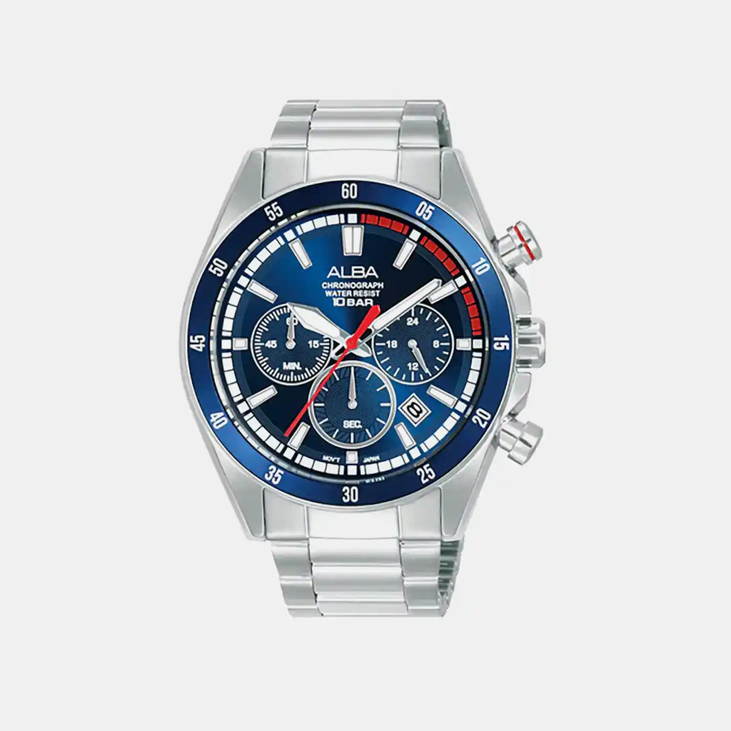 Men Quartz Blue Dial Analog Stainless Steel Watch AT3J27X1 – Just In Time