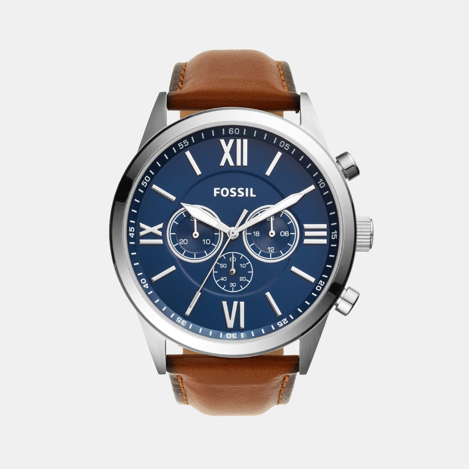 Fossil Flynn Men Quartz Blue Dial Chronograph Leather Watch BQ2125 ...