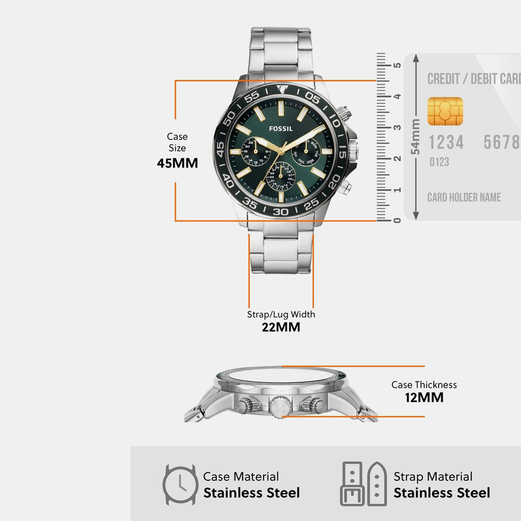 Fossil Bannon Men Quartz Green Dial Chronograph Stainless Steel Watch ...