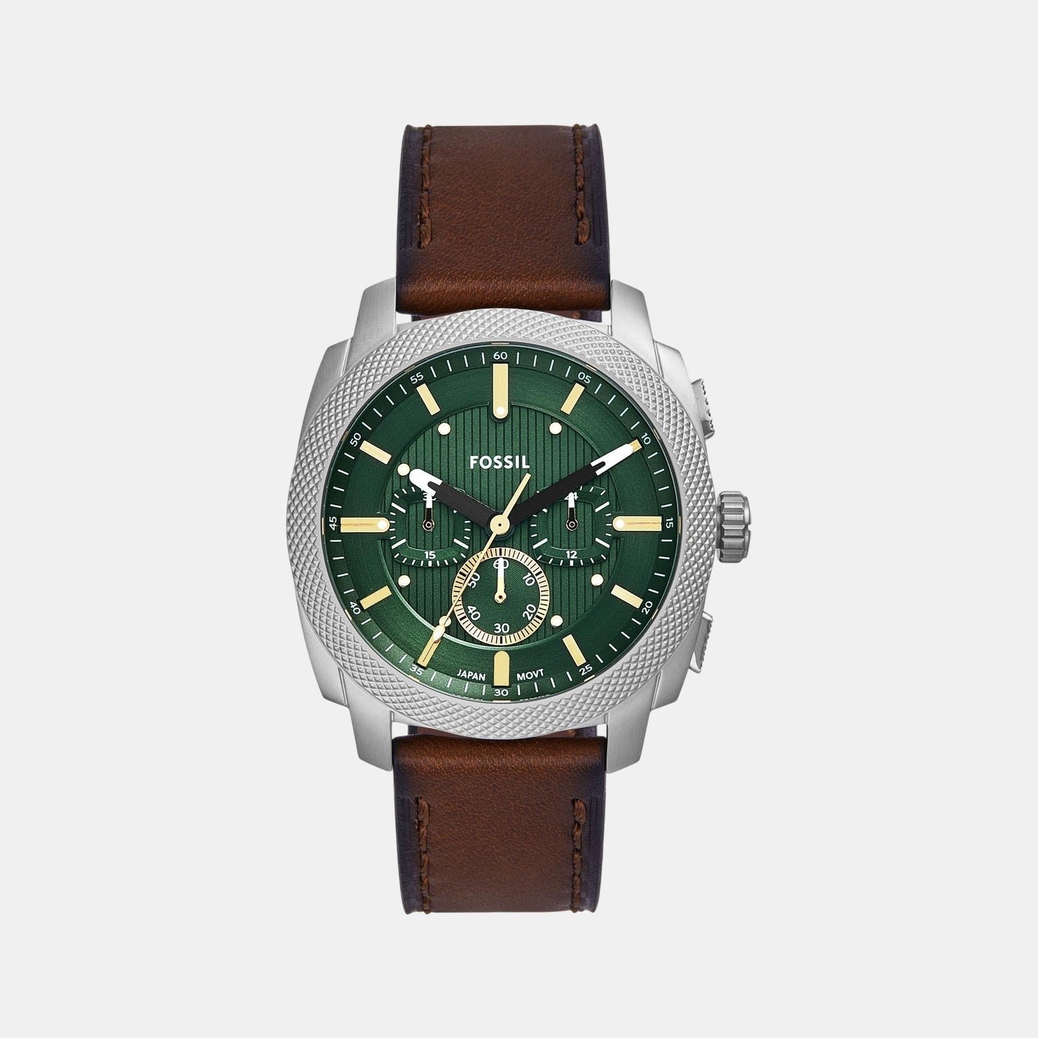 Fossil Machine Men Green Chronograph Leather Watch FS6100 – Just In Time