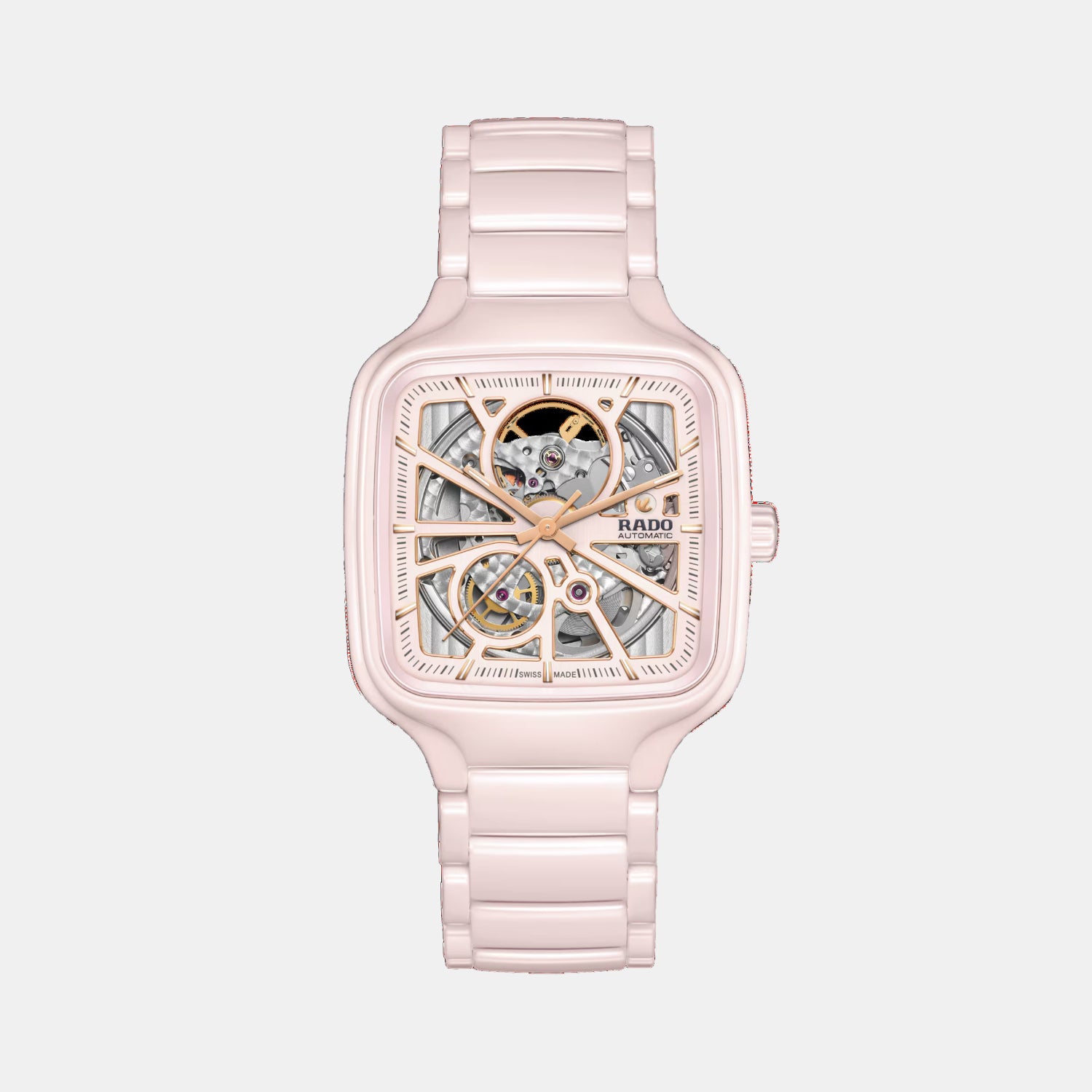 Rado True Square Automatic Open Heart Unisex Pink Dial Analog Ceramic ...