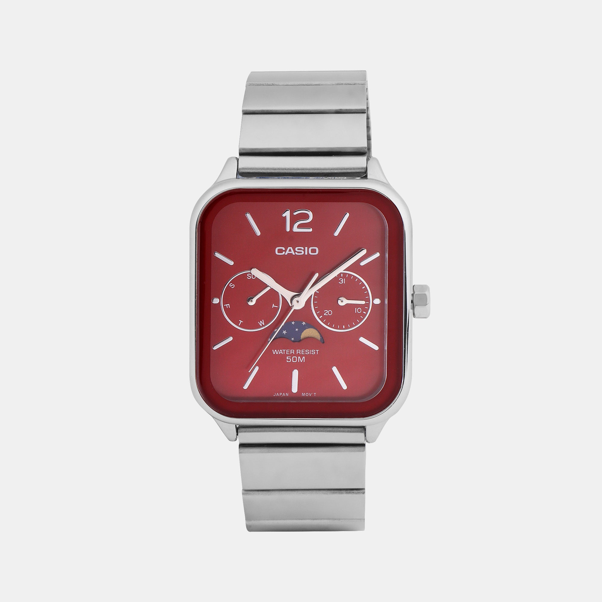 Casio Enticer Men Quartz Red Dial Chronograph Stainless Steel Watch ...