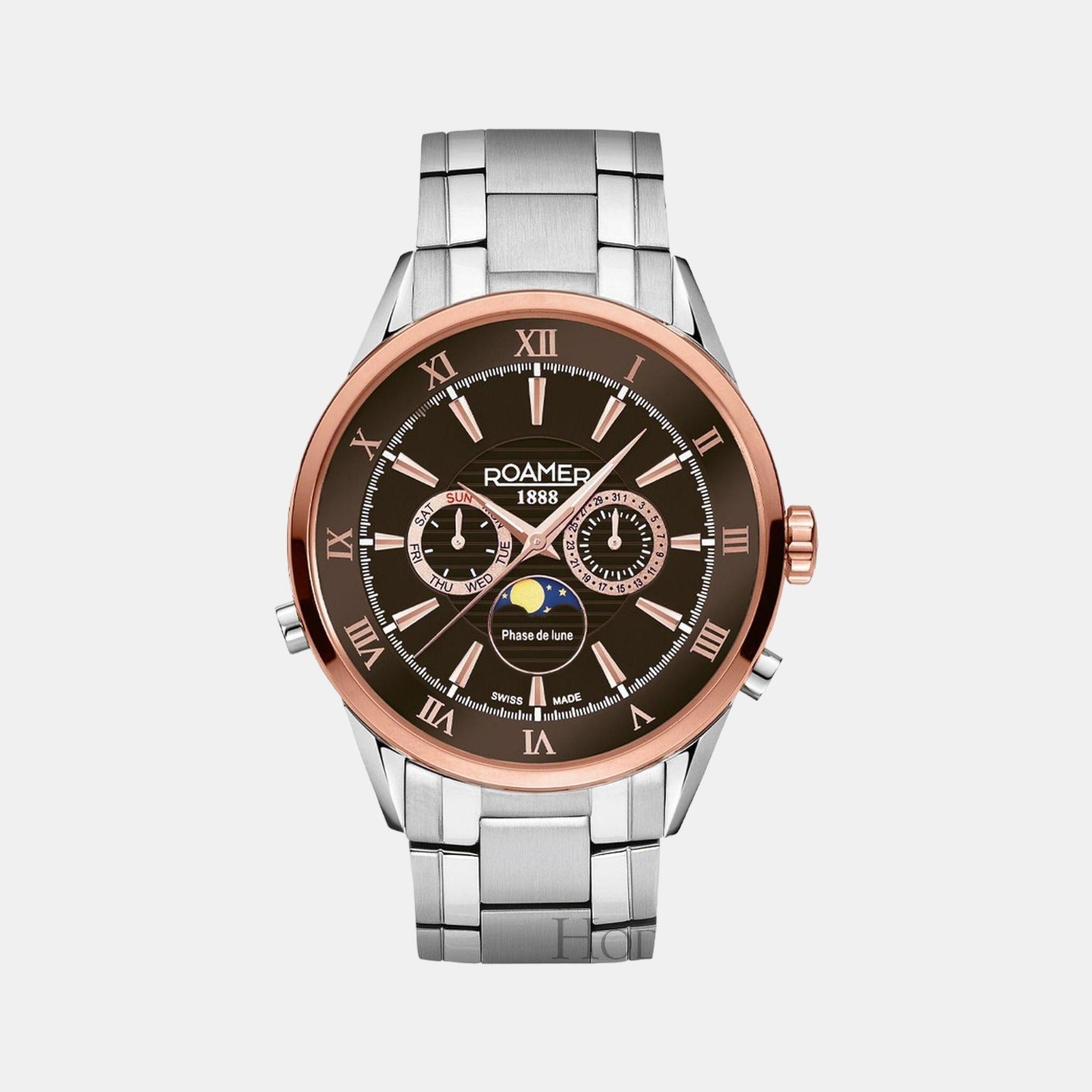Roamer Superior Moonphase Men Quartz Brown Dial Chronograph Stainless ...