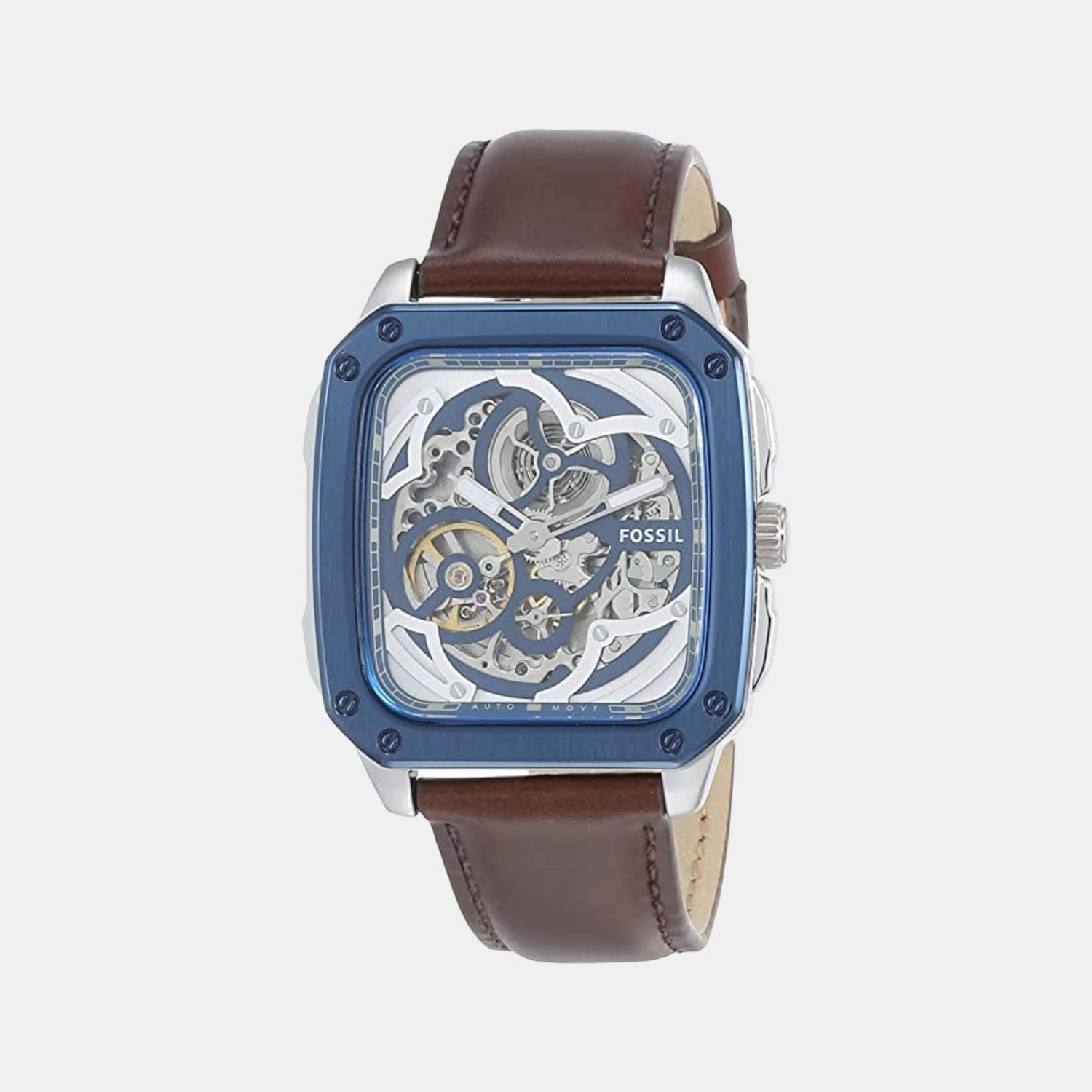 Fossil Inscription Men Automatic Blue Dial Analog Leather Watch ME3202 ...