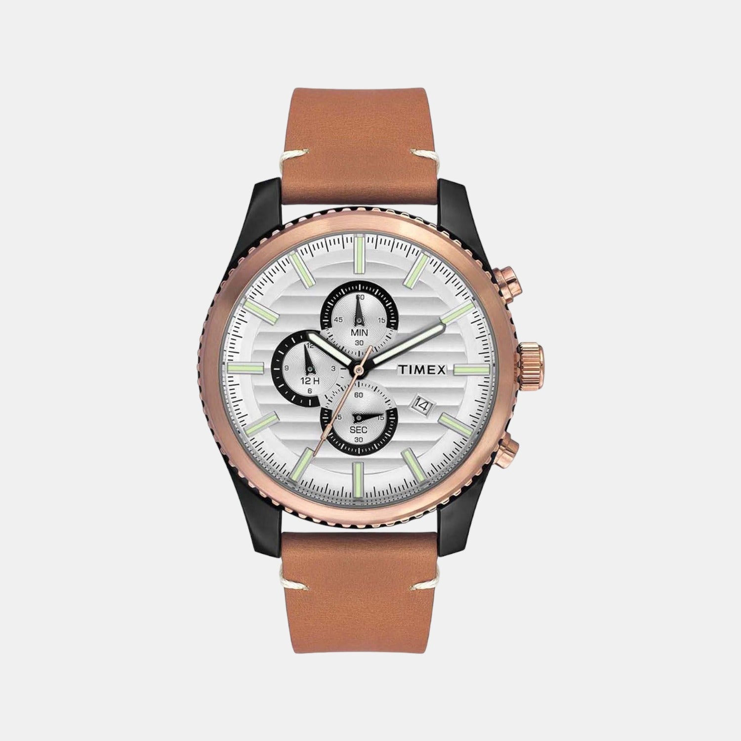 Timex Fashion Men Quartz Silver Dial Chronograph Leather Watch ...